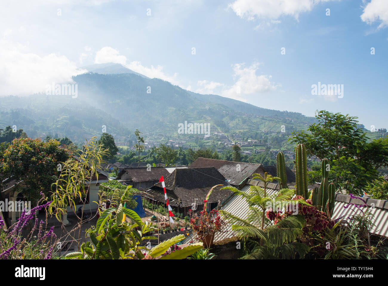 Scenic view of mountain peak and rural town in south east Asia Stock ...