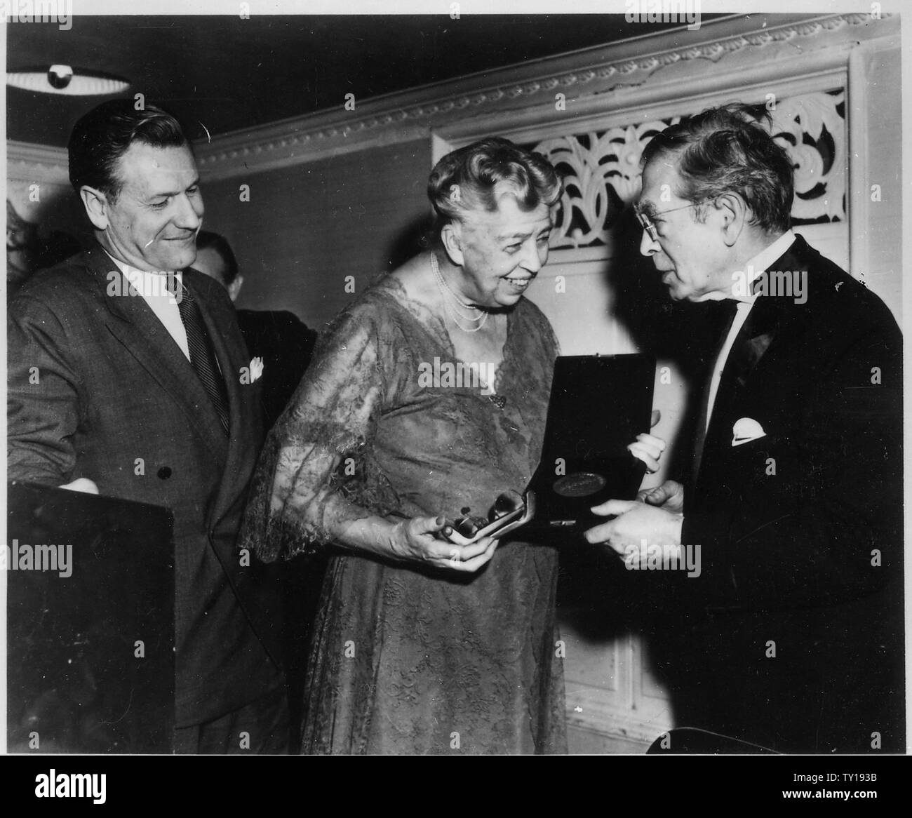 Eleanor Roosevelt, Nelson Rockefeller, and Chas Mayer in New York City ...