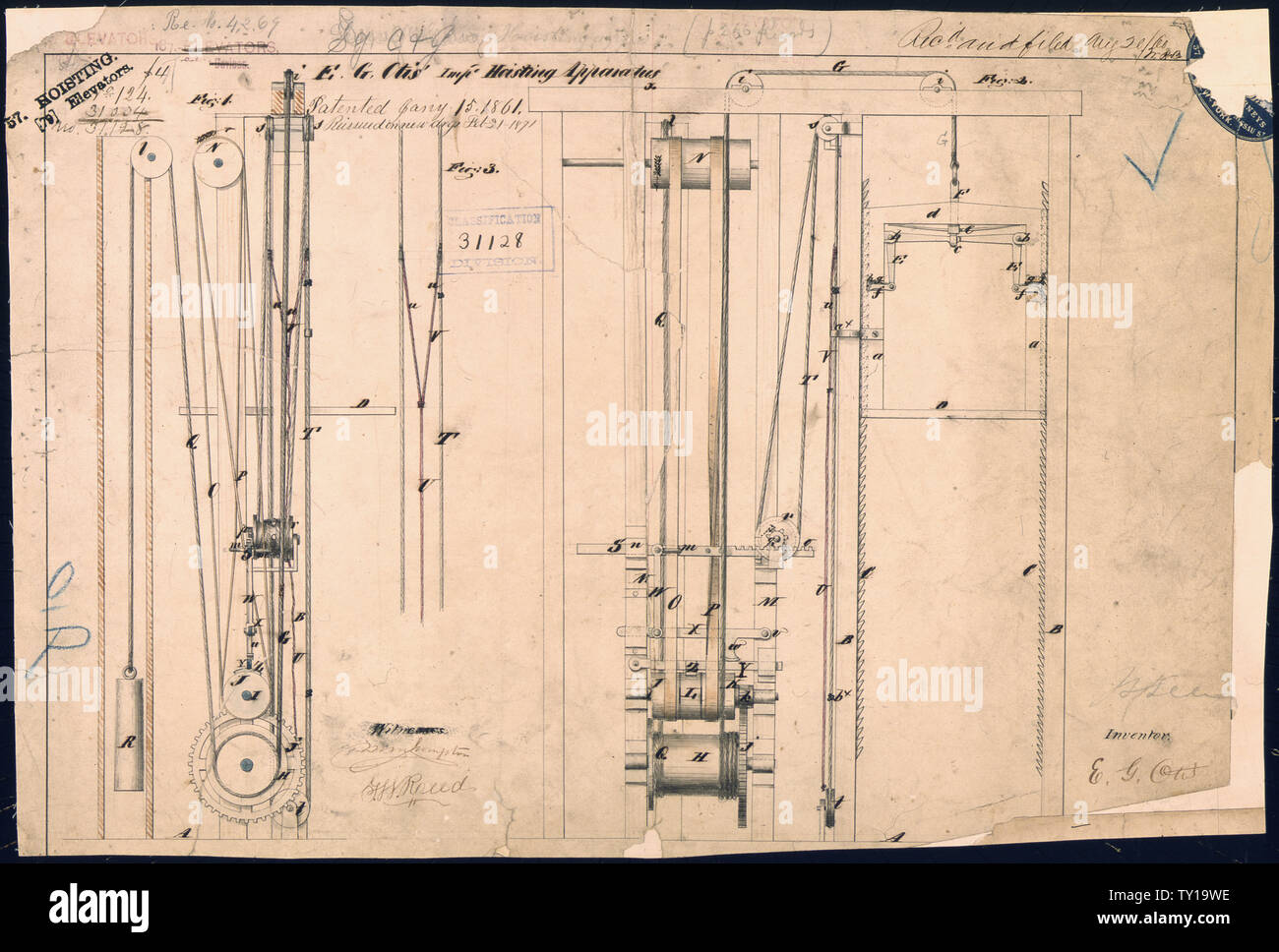 Elisha Otis's Elevator Patent Drawing; Scope and content: Elisha Otis's ...