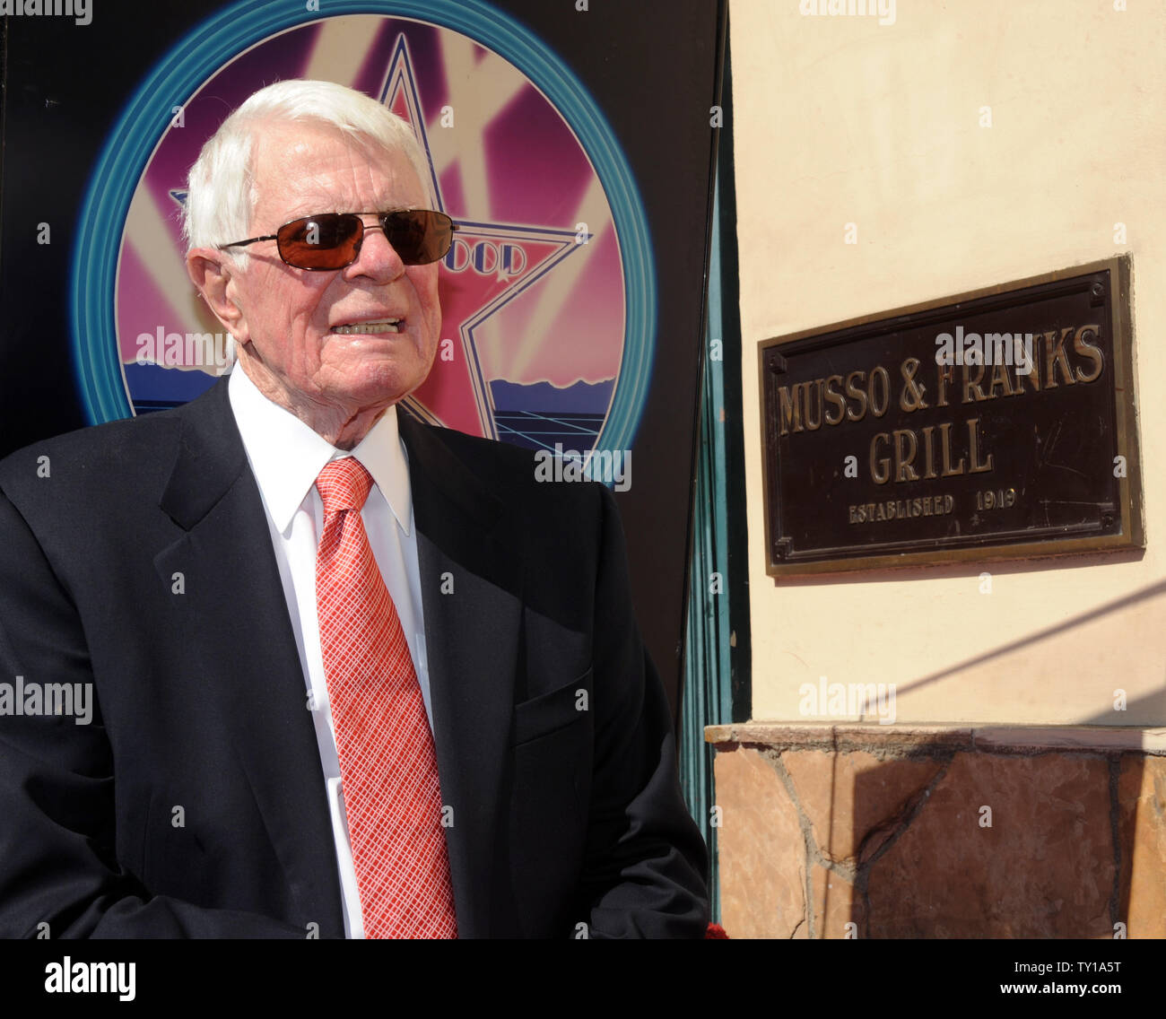 Actor Peter Graves is interviewed following dedication ceremonies for ...