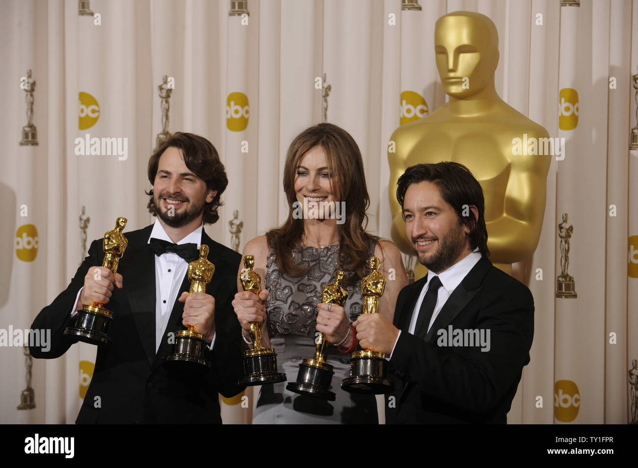 Best motion picture winners Mark Boal (L), Kathryn Bigelow (C) and Greg ...