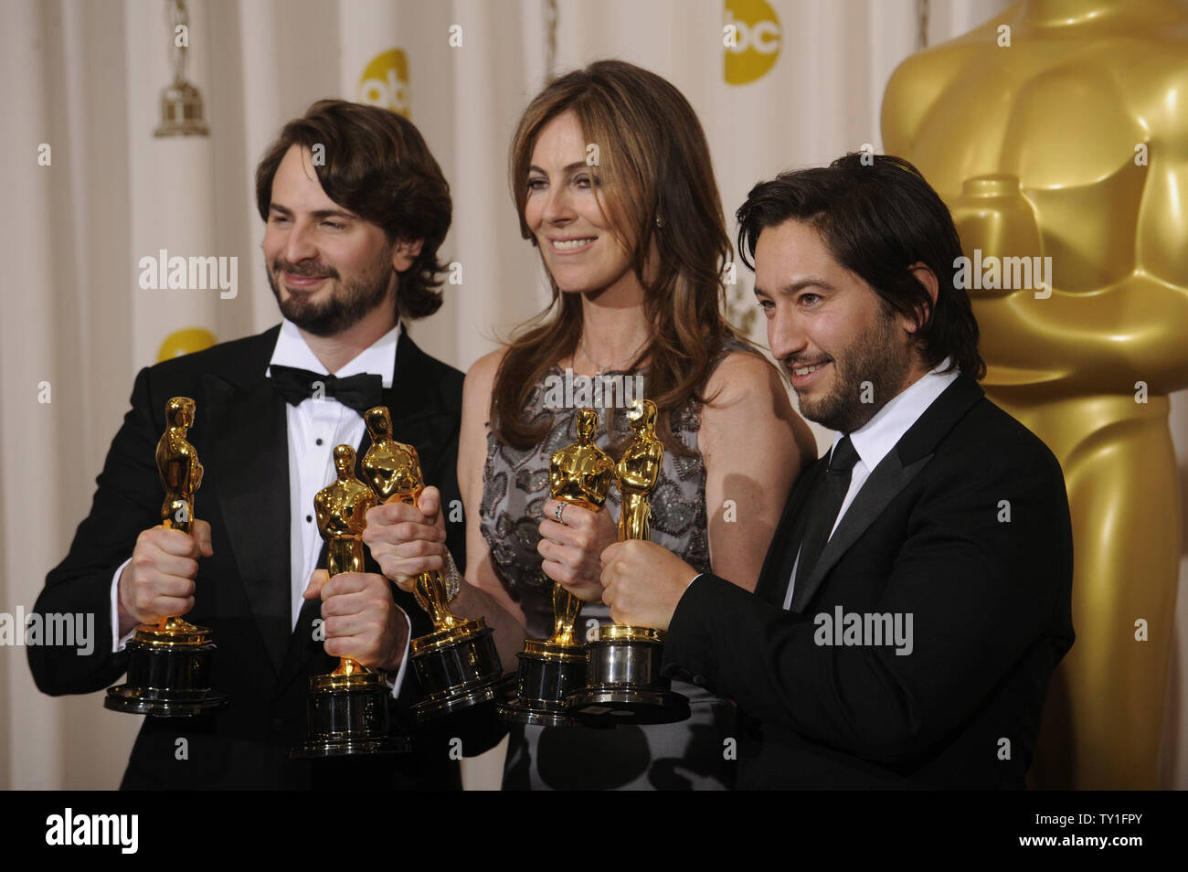 Best motion picture winners Mark Boal (L), Kathryn Bigelow (C) and Greg ...