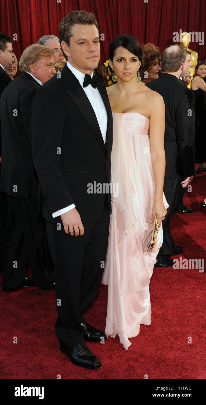 Actor Matt Damon and his wife Luciana Barroso arrive at the 82nd annual ...