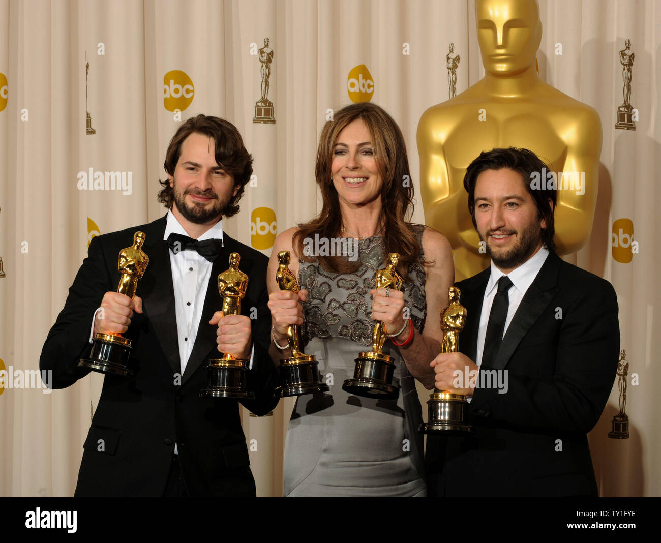 Best motion picture winners Mark Boal (L), Kathryn Bigelow (C) and Greg ...