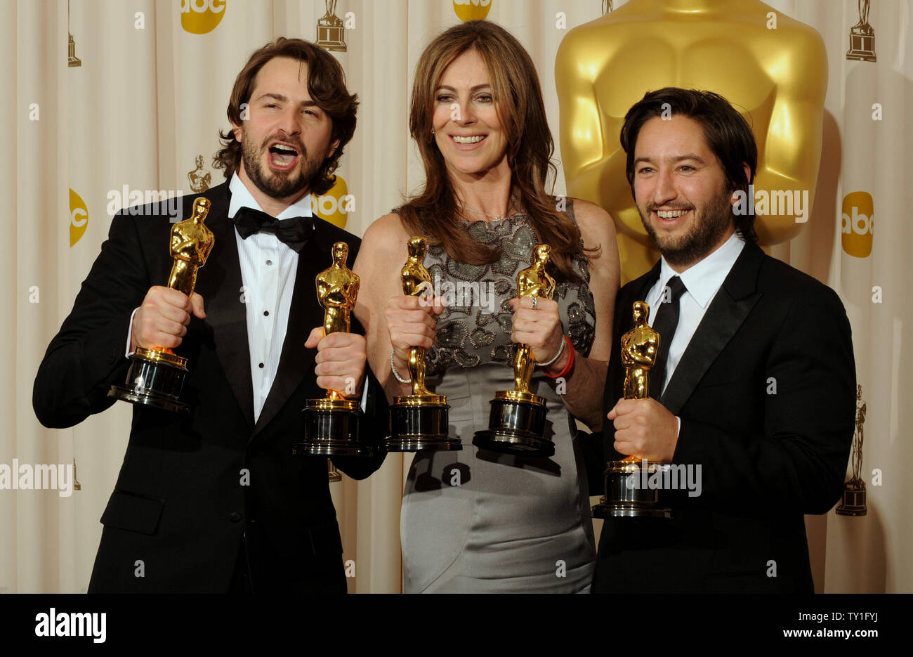 Best motion picture winners Mark Boal (L), Kathryn Bigelow (C) and Greg ...
