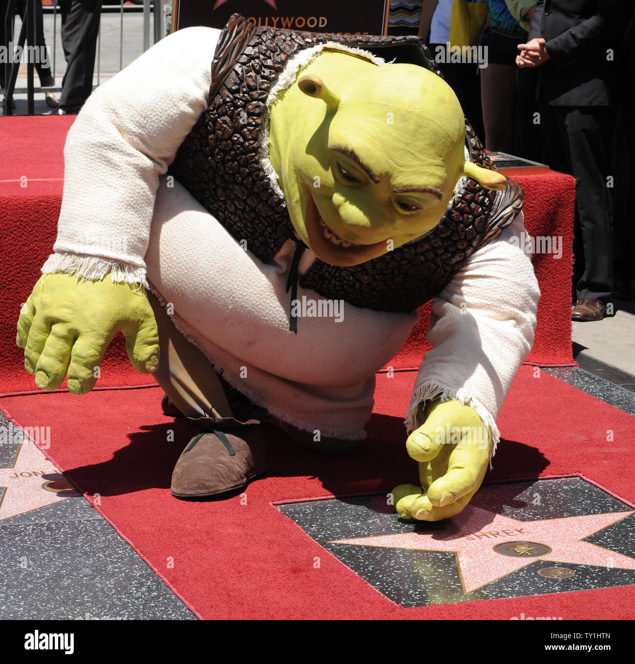 "Shrek" looks over his star on the Hollywood Walk of Fame in Los ...