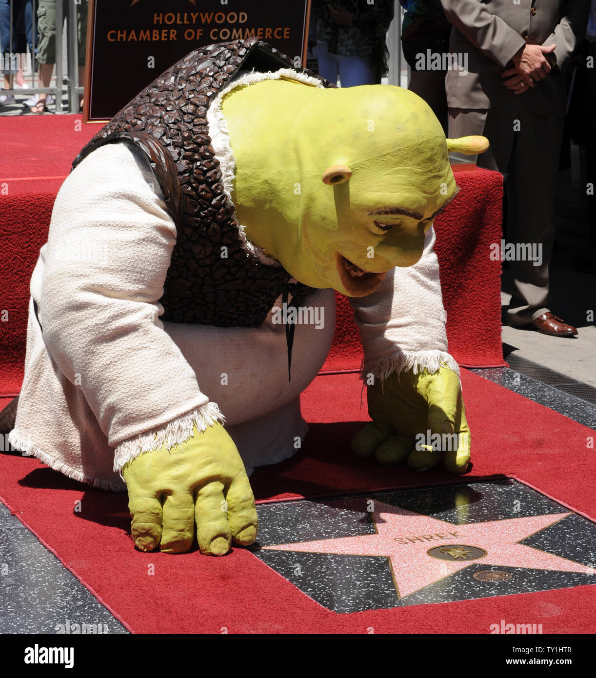 "Shrek" looks over his star on the Hollywood Walk of Fame in Los ...
