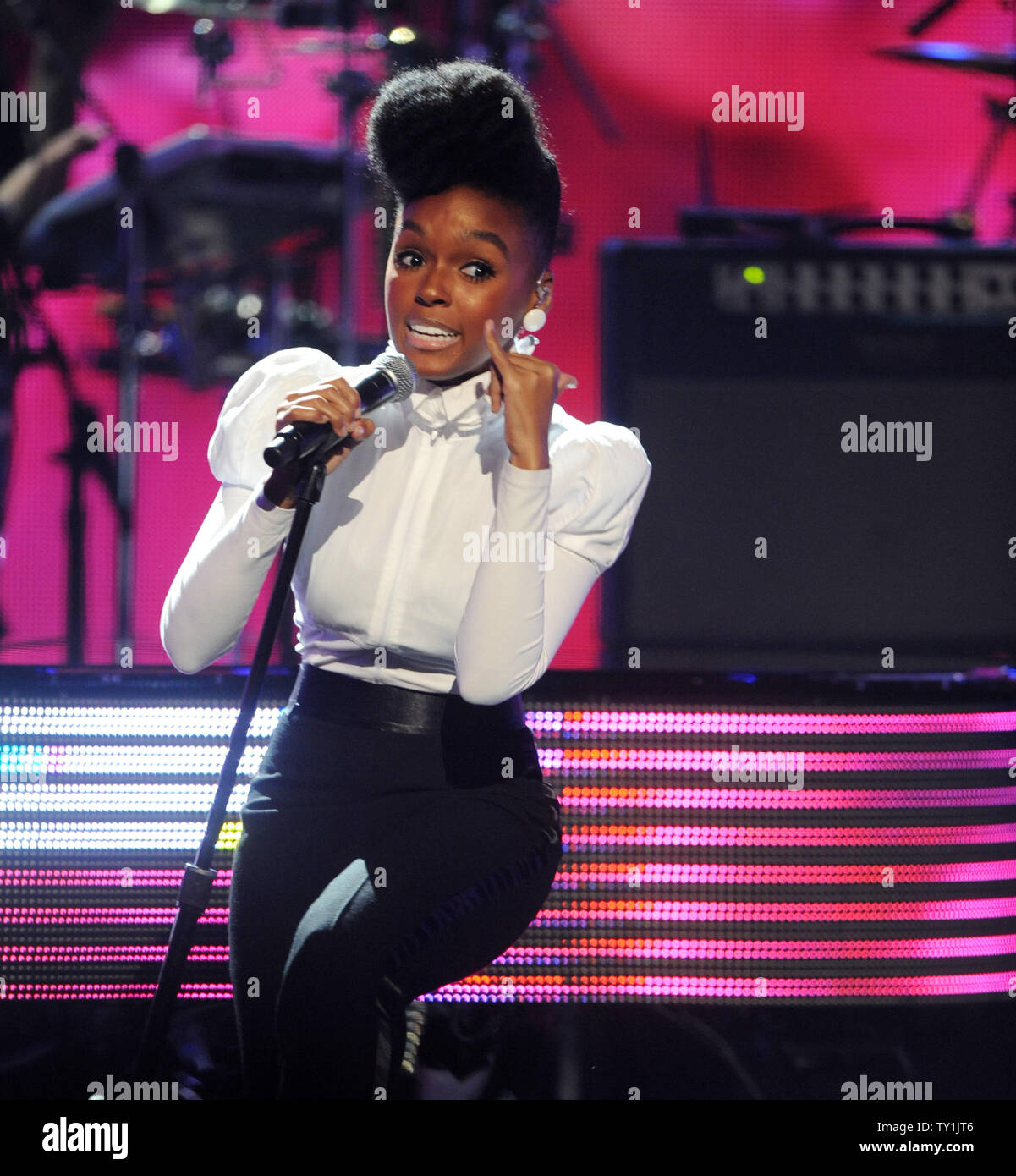 Janelle Monae performs "Let's Go Crazy" during the tribute to Prince ...