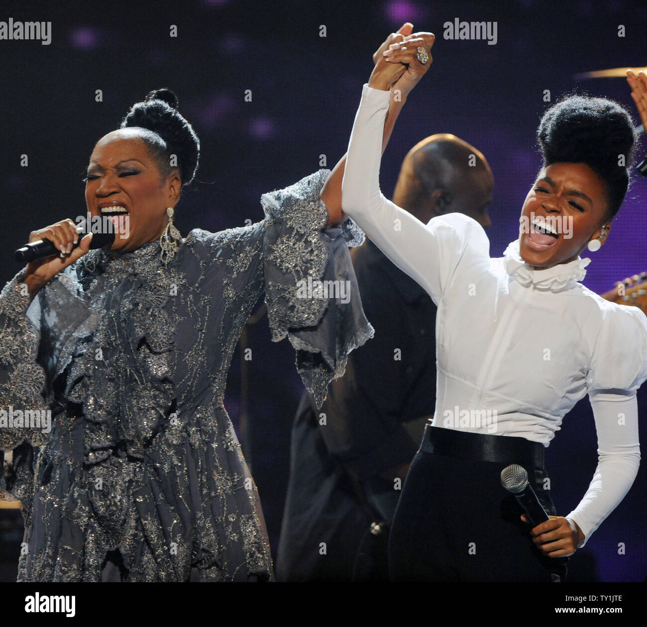 Patti LaBelle (L) and Janelle Monae perform "Purple Rain'" during the ...