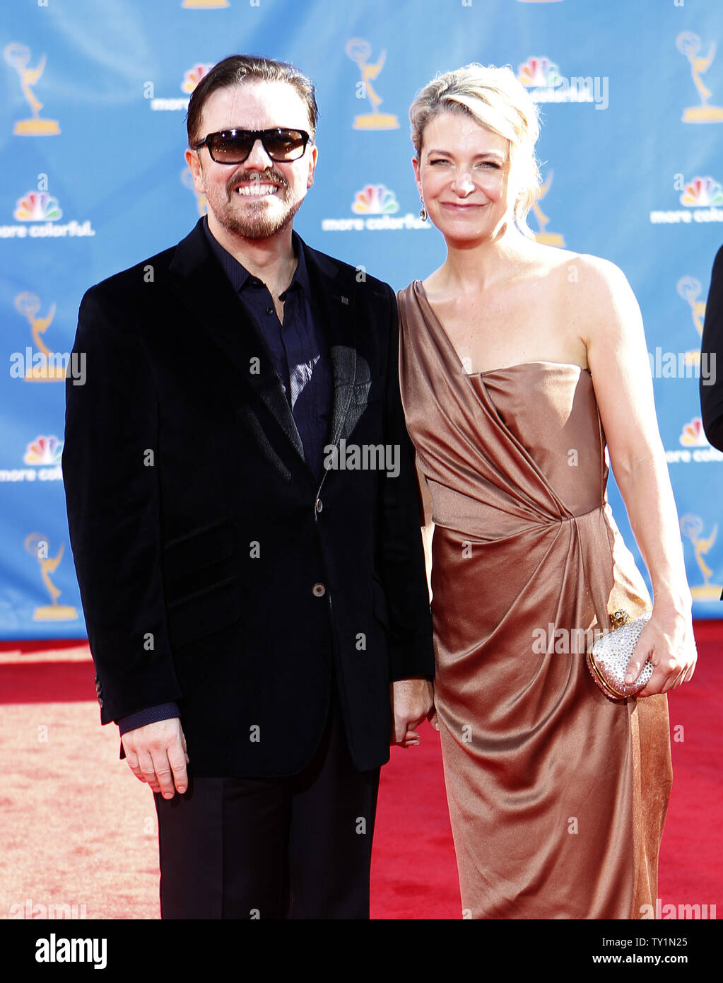 Ricky Gervais and Jane Fallon arrive at the 62nd Primetime Emmy Awards ...