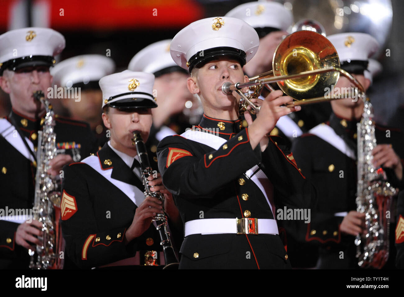 The United States Marine Corp marching band performs during the ...