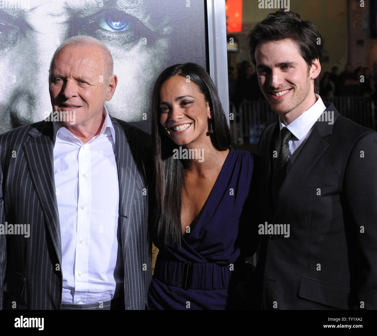 Actors Anthony Hopkins, Alice Braga and Colin O'Donoghue (L-R), cast ...