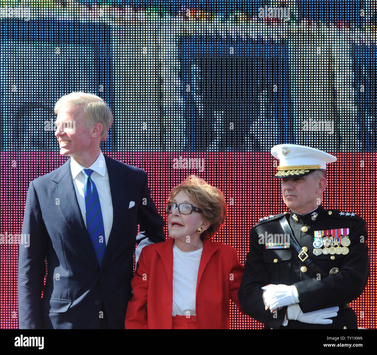 Former first lady Nancy Reagan is helped on stage by Marine Lt. Gen ...