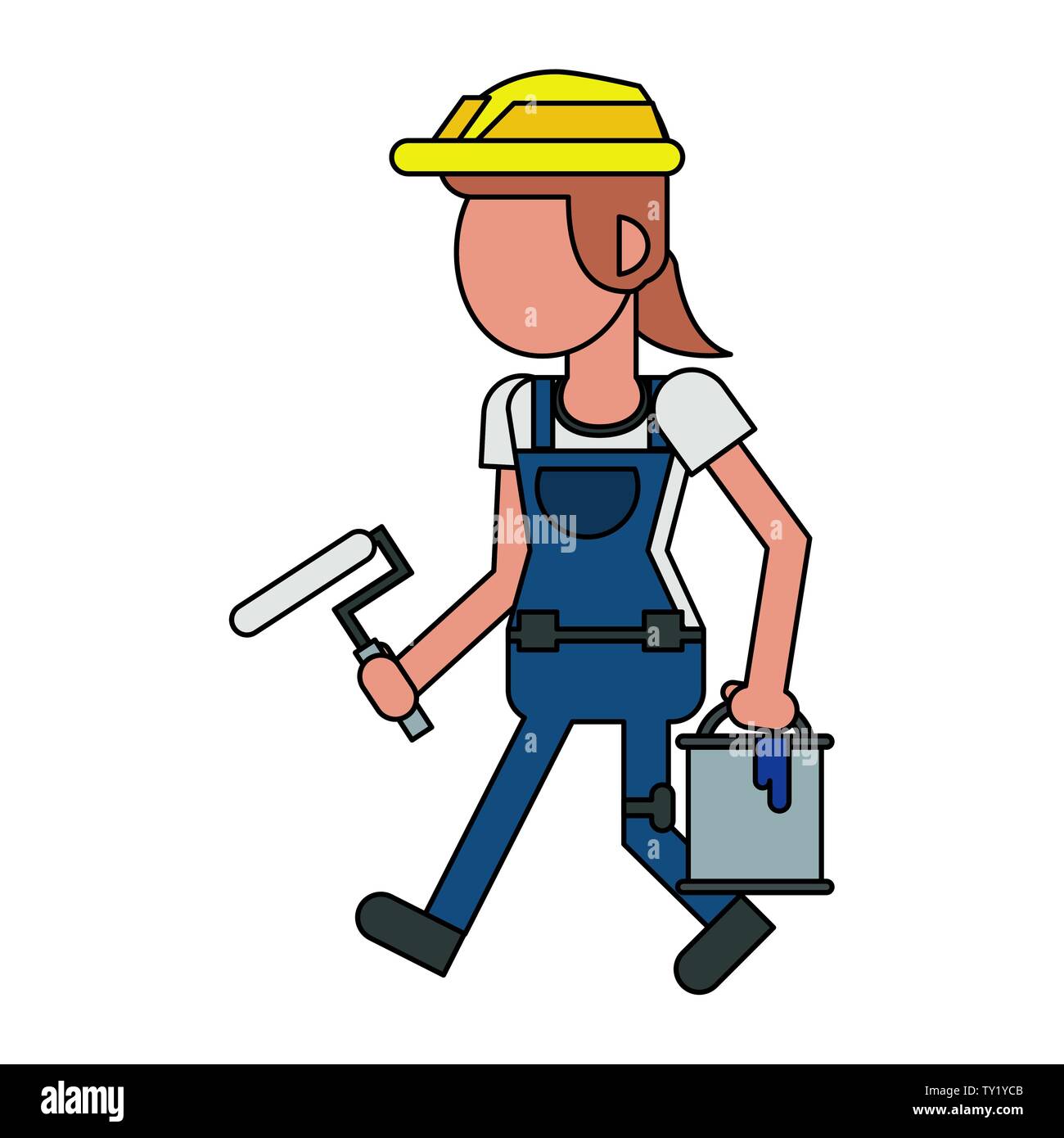 Construction worker smiling cartoon isolated faceless Stock Vector ...
