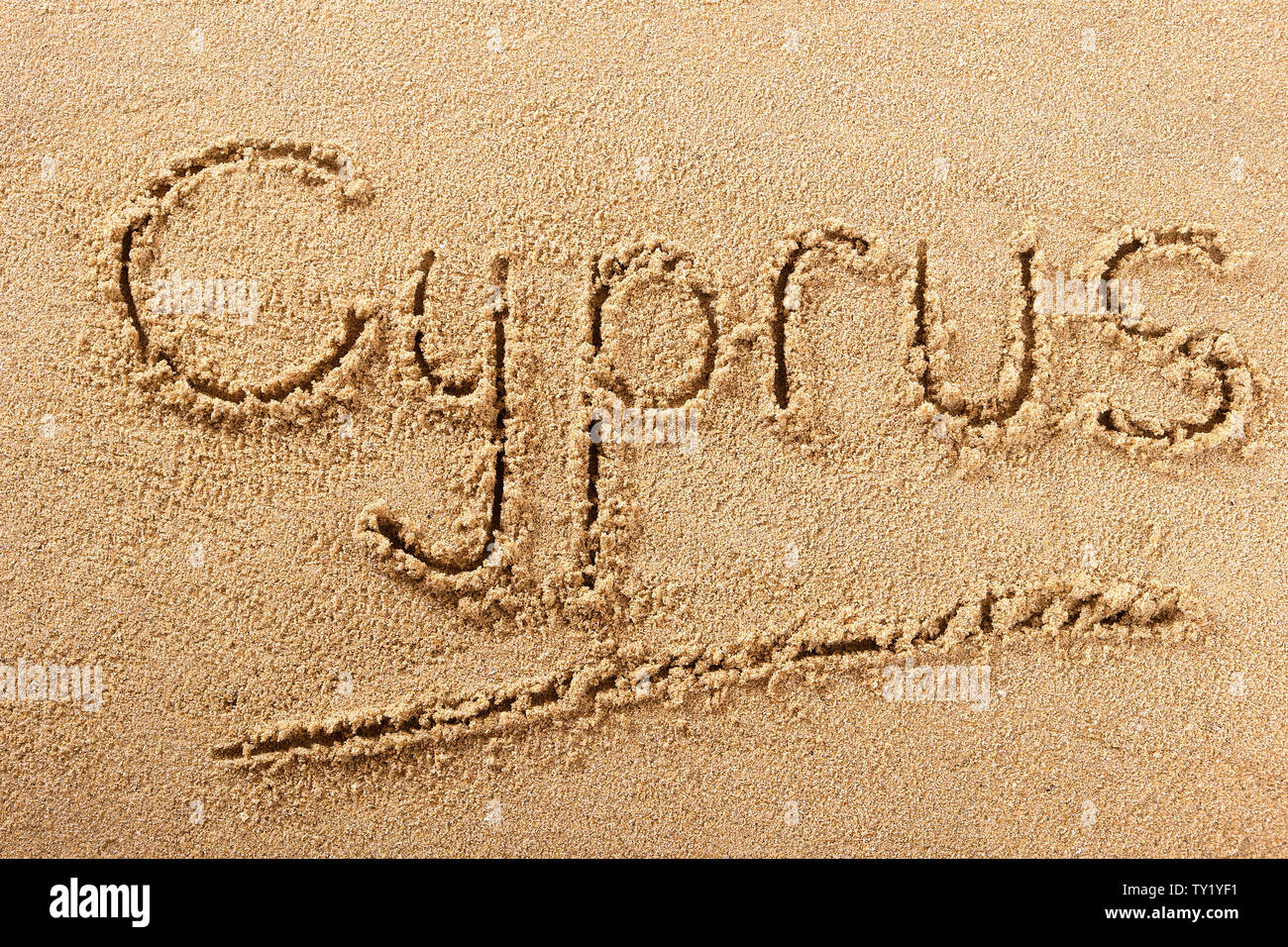 Cyprus beach word written in sand travel message concept Stock Photo ...