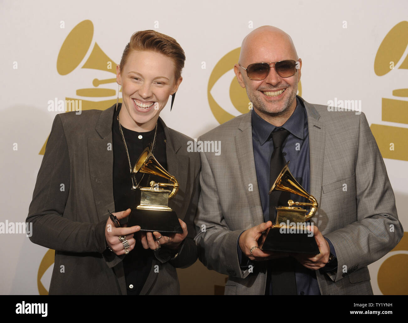 Elly Jackson (L) and Ben Langmaid of British group La Roux pose with ...