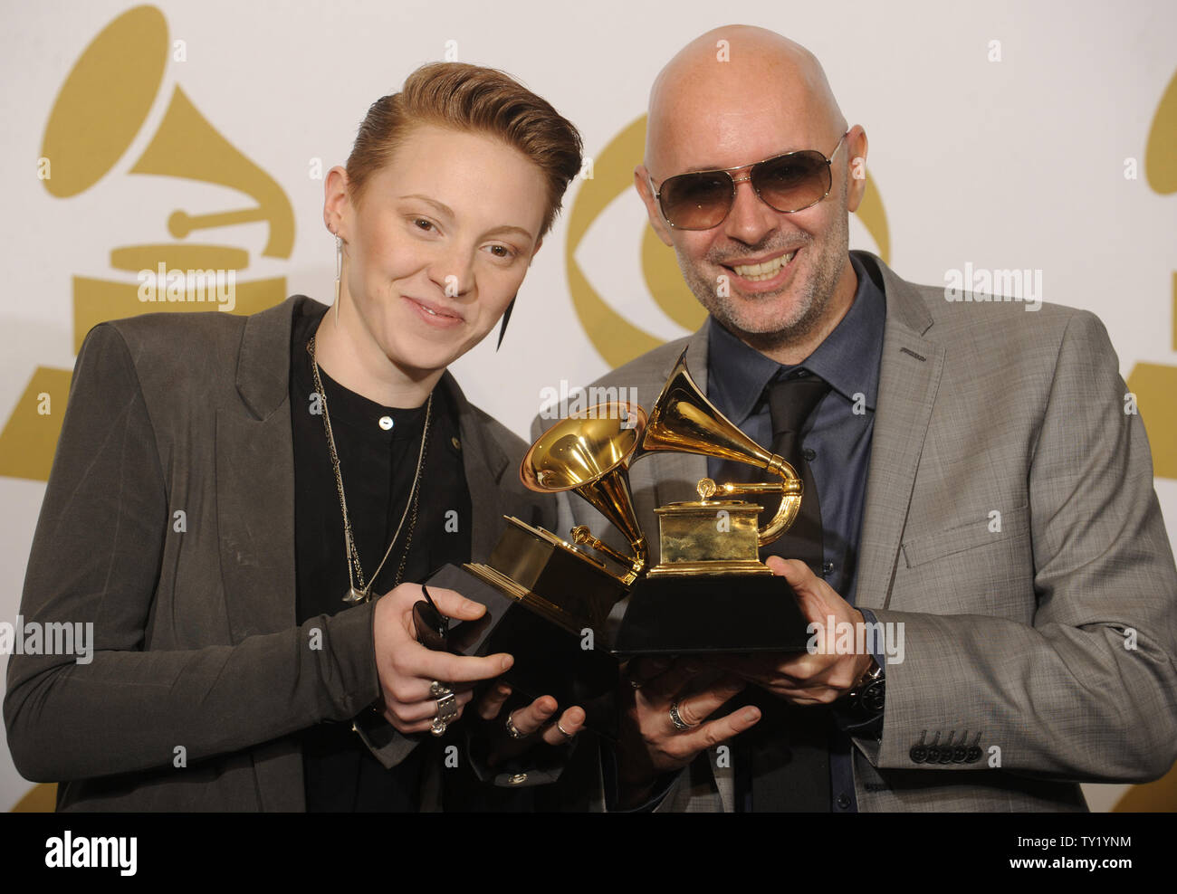 Elly Jackson (L) and Ben Langmaid of British group La Roux pose with ...