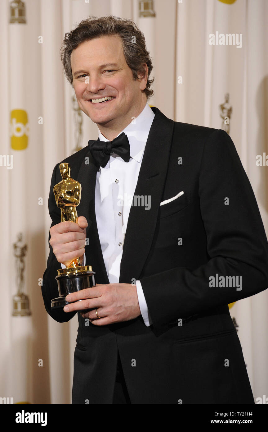 Best Actor Colin Firth poses with his Oscar backstage at the 83rd ...