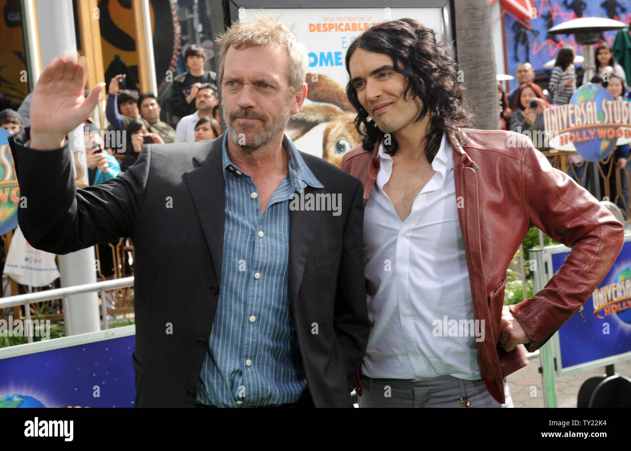 Actors Hugh Laurie (L) and Russell Brand, the voices of E.B's Dad and E ...