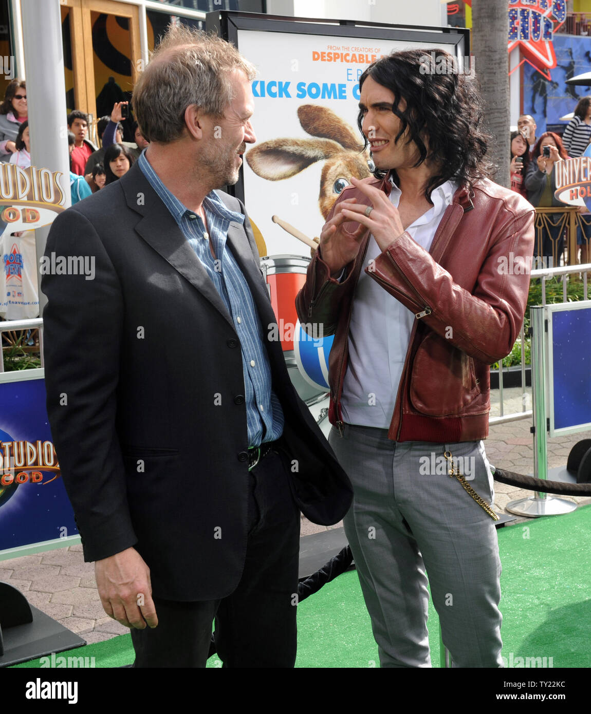Actors Hugh Laurie (L) and Russell Brand, the voices of E.B's Dad and E ...