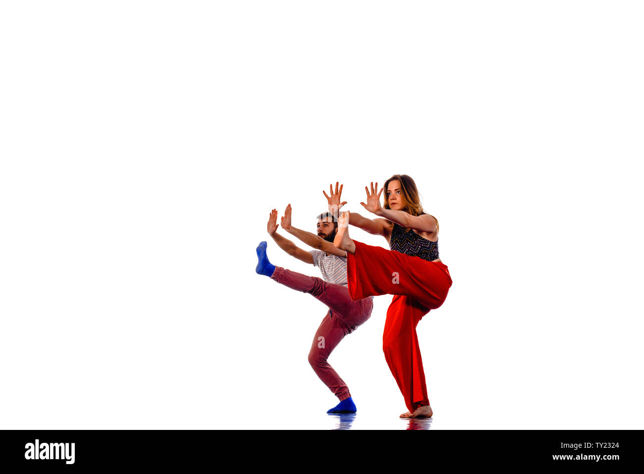 Two modern dancers couple woman and man dancing. Urban lifestyle. Hip ...