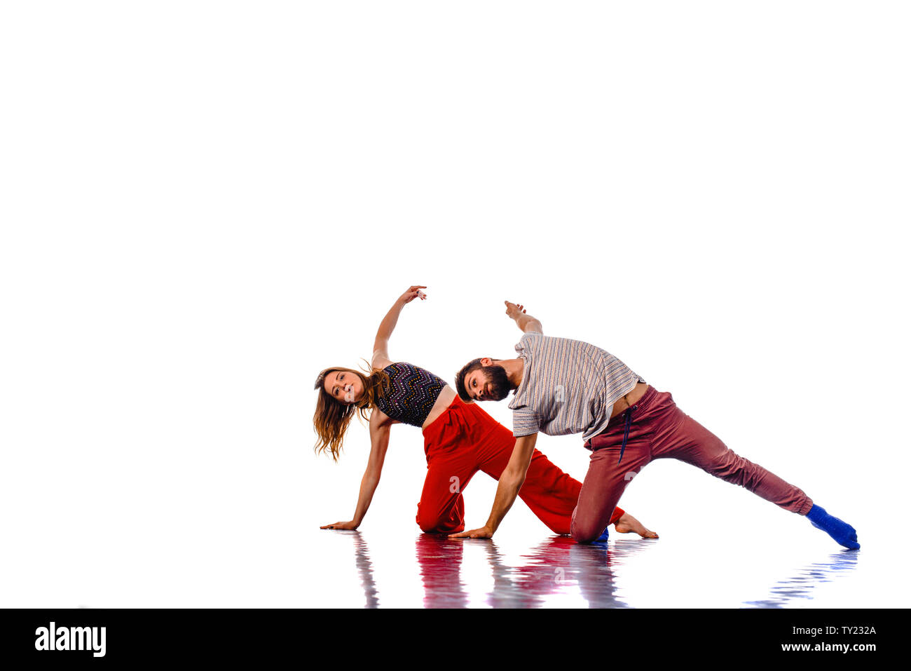 Teenagers skill and talent of modern dance, dancing in studio over ...