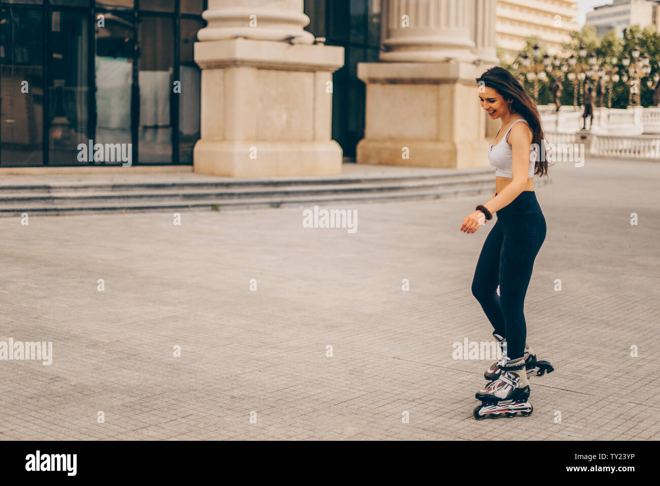 Girl rollerblading active lifestyle on inline skates Stock Photo - Alamy