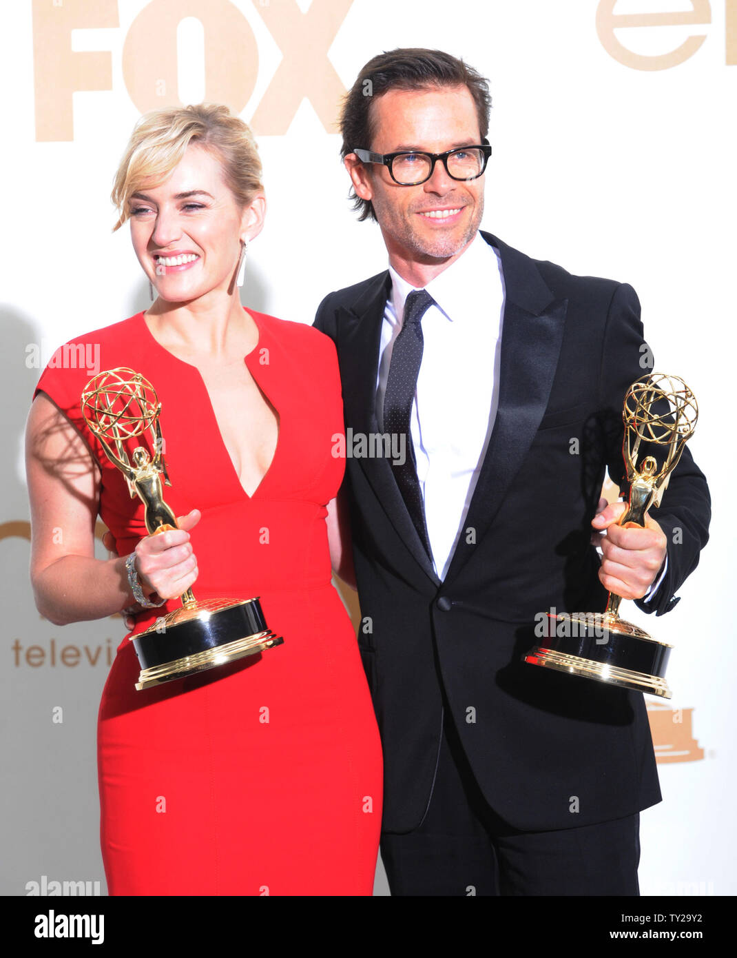 British actress Kate Winslet holds her Emmy award for outstanding lead ...