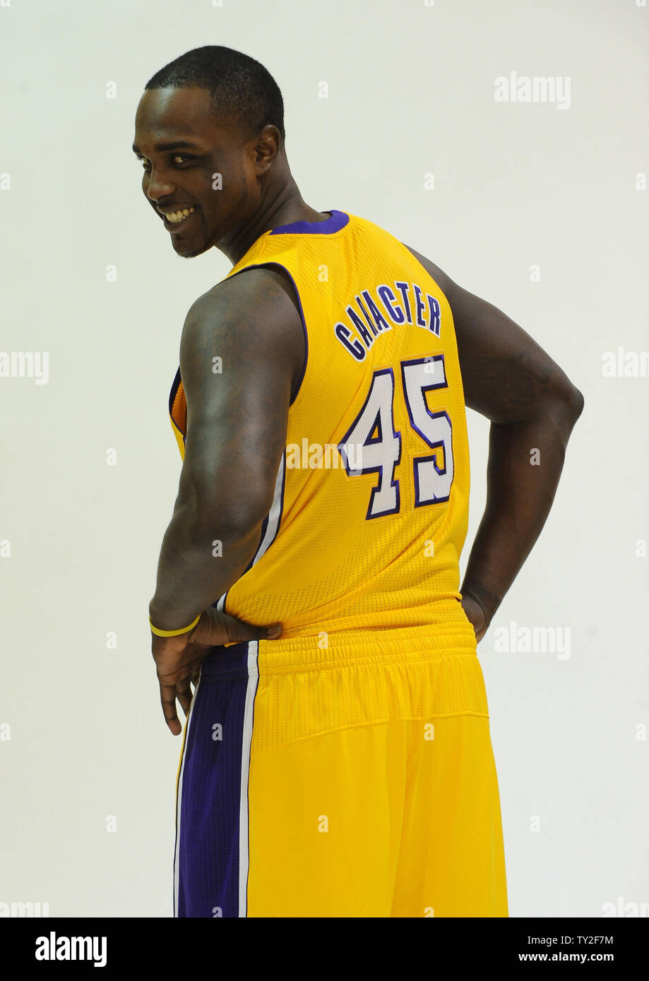 Los Angeles Lakers' Derrick Caracter participates during the basketball ...