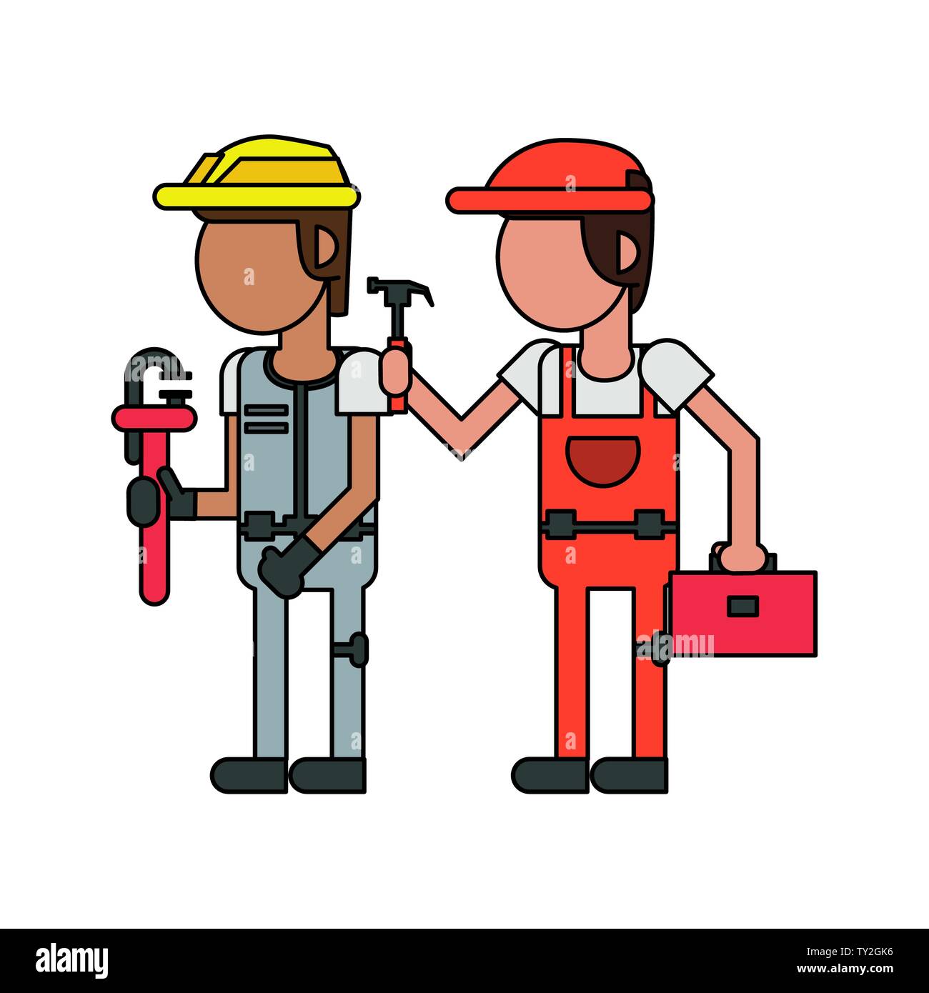 Construction workers with tools cartoons faceless Stock Vector Image ...
