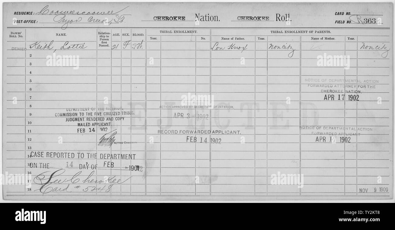 Enrollment for Cherokee Census Card R363; Scope and content: Name ...