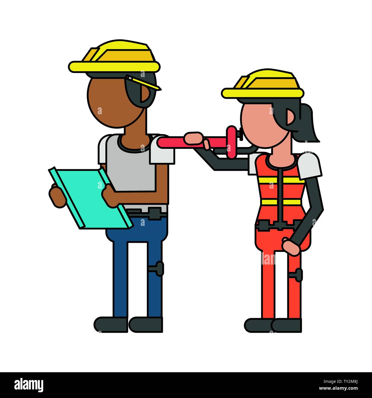 Construction workers with tools cartoons faceless Stock Vector Image ...