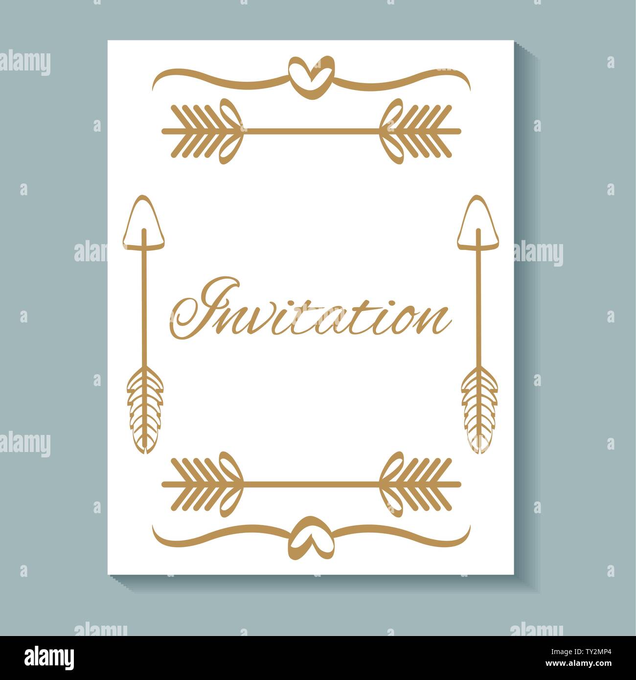 invitation card with leafs and arrows golden calligraphy vector ...