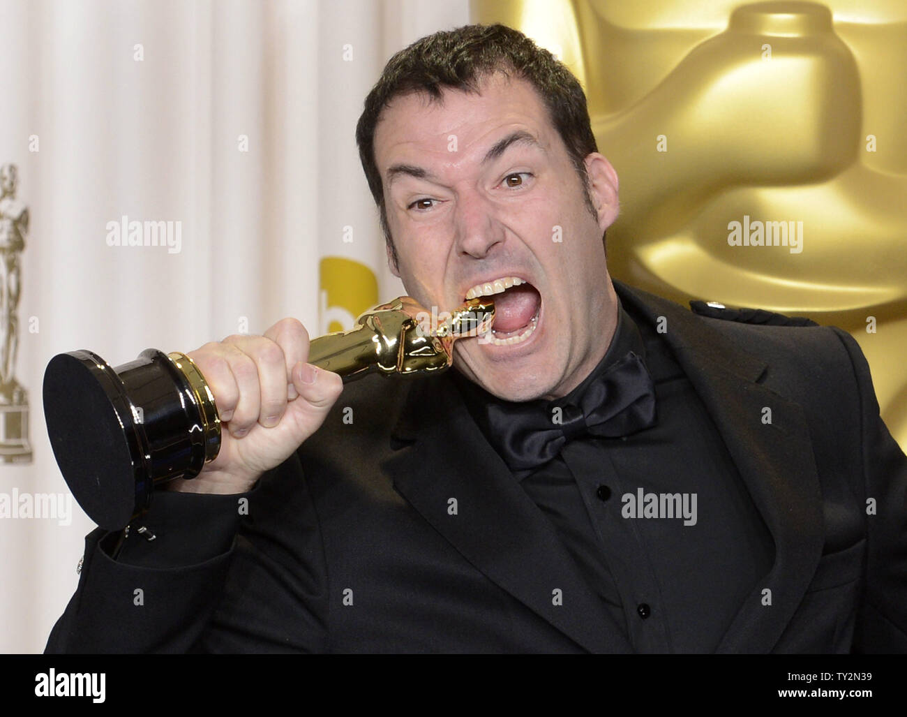 Mark Andrews poses with his Oscars for Best Animated Feature for "Brave ...