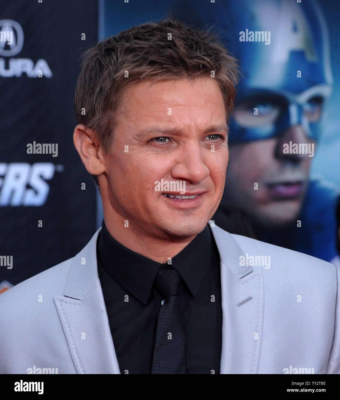Jeremy Renner, a cast member in the sci-fi motion picture "The Avengers ...