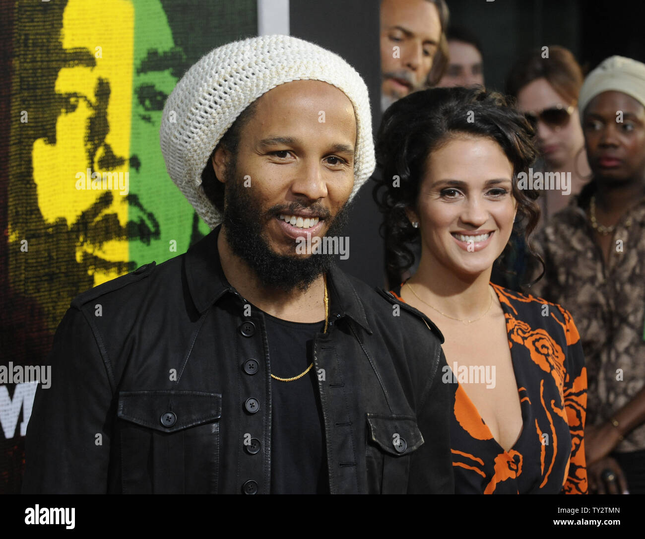 Ziggy Marley (L) and Orly Marley attend the premiere of the film ...