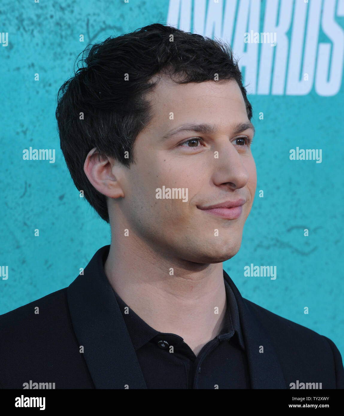 Andy samberg arrives mtv movie awards gibson amphitheatre hi-res stock ...