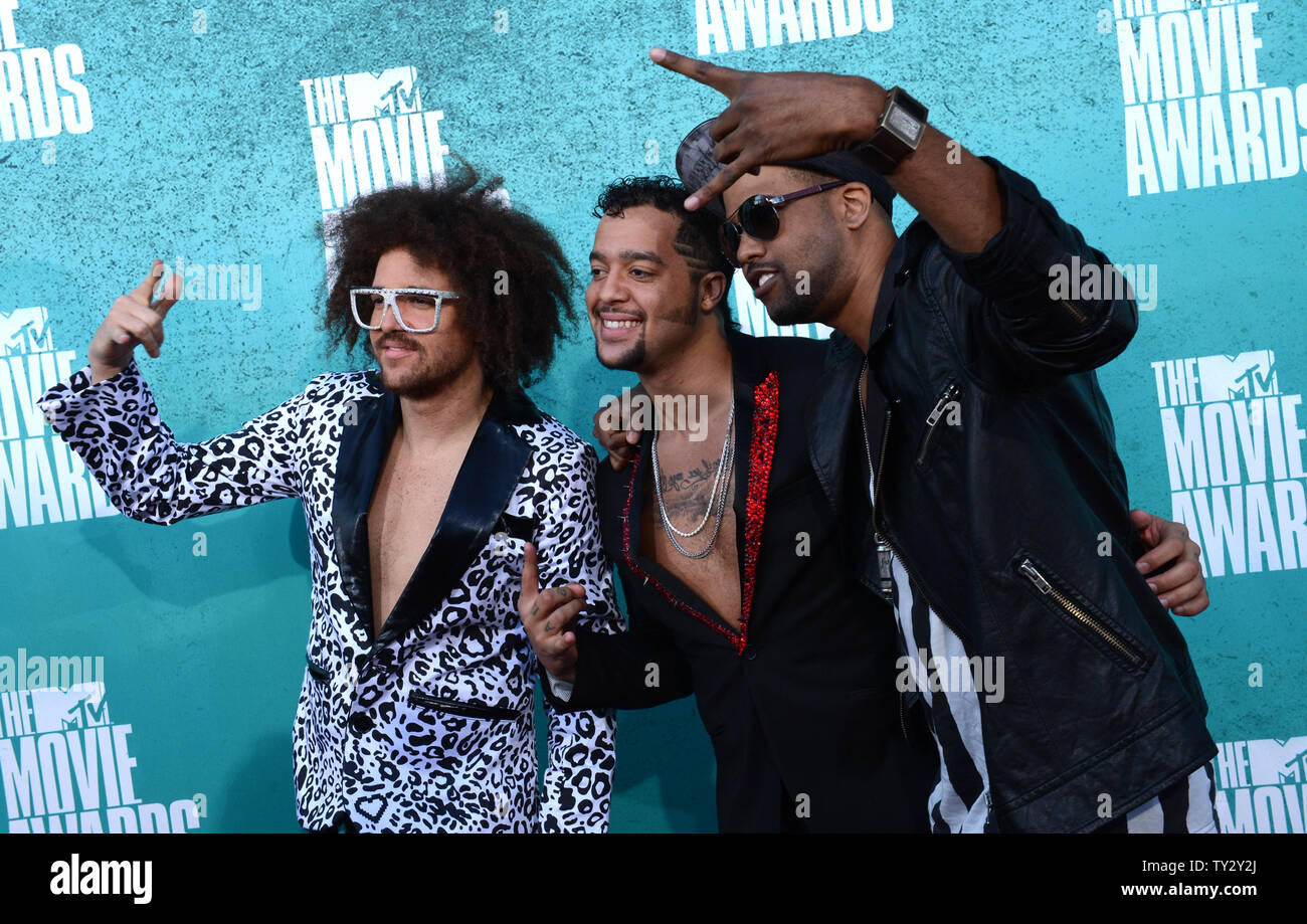 (L-R) Musicians Red Foo, Sky Blu and Goonrock of LMFAO arrive at the ...