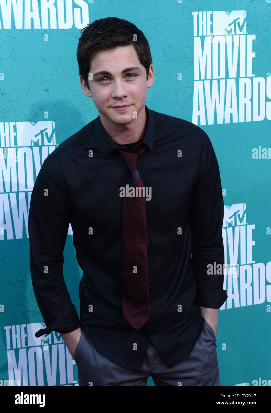 Actor Logan Lerman arrives at the MTV Movie Awards at the Gibson ...