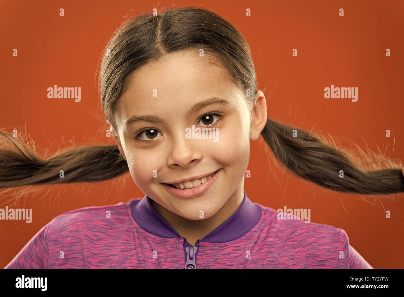 Small girl child. Hairdresser for kids. Kid fashion and sportswear ...