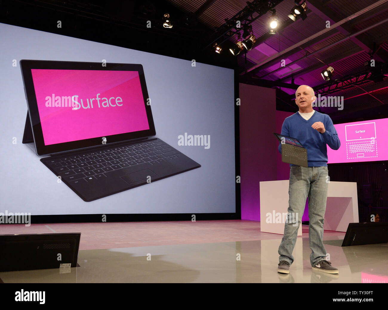A Microsoft Surface design team member demonstrates the new tablet ...
