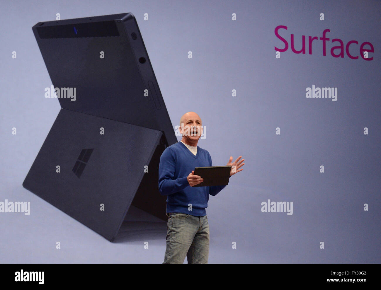 A Microsoft Surface design team member demonstrates the new tablet ...
