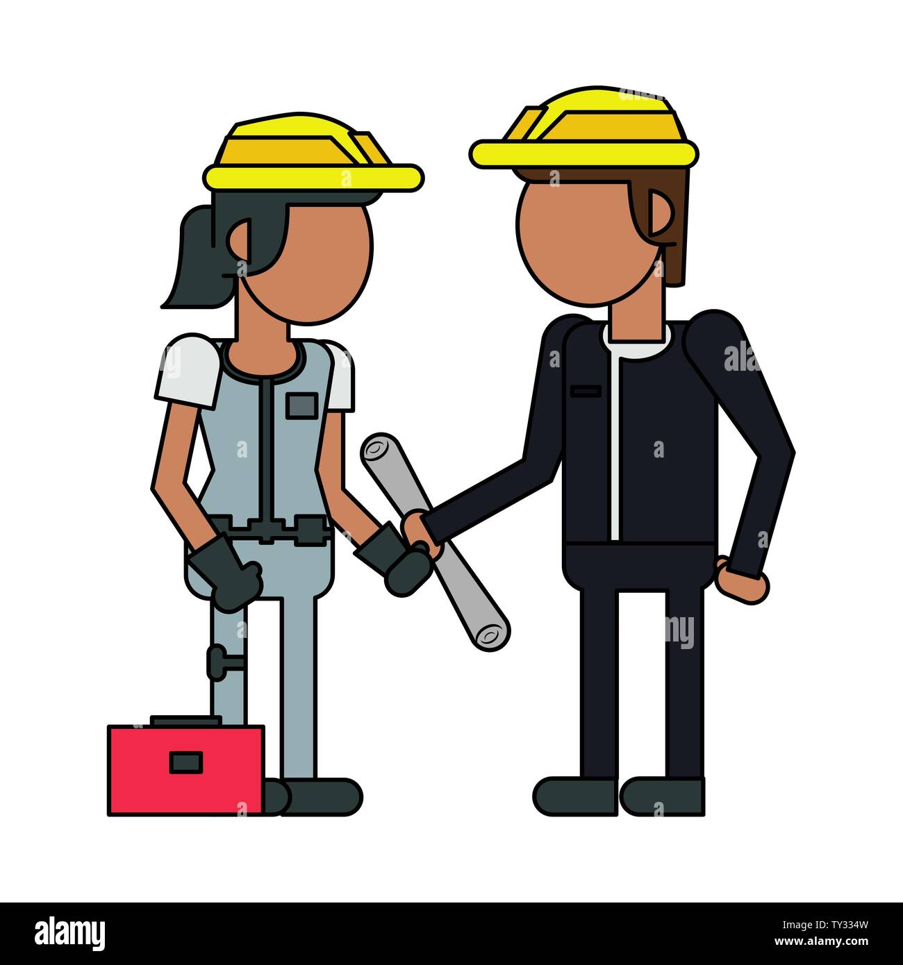 Construction workers with tools cartoons faceless Stock Vector Image ...