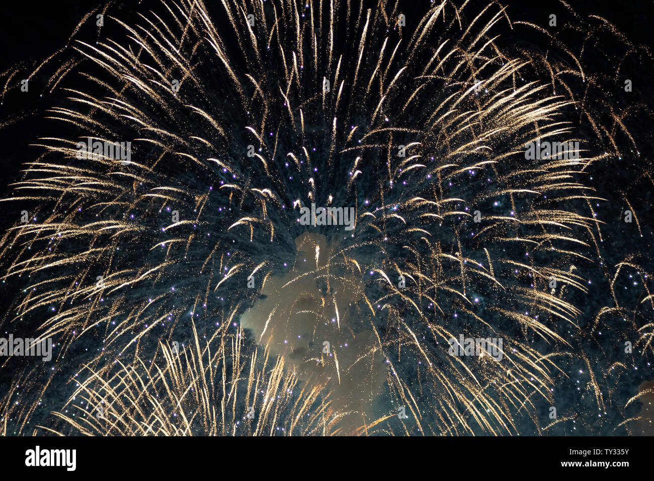 firework explosion green sky background Stock Photo - Alamy