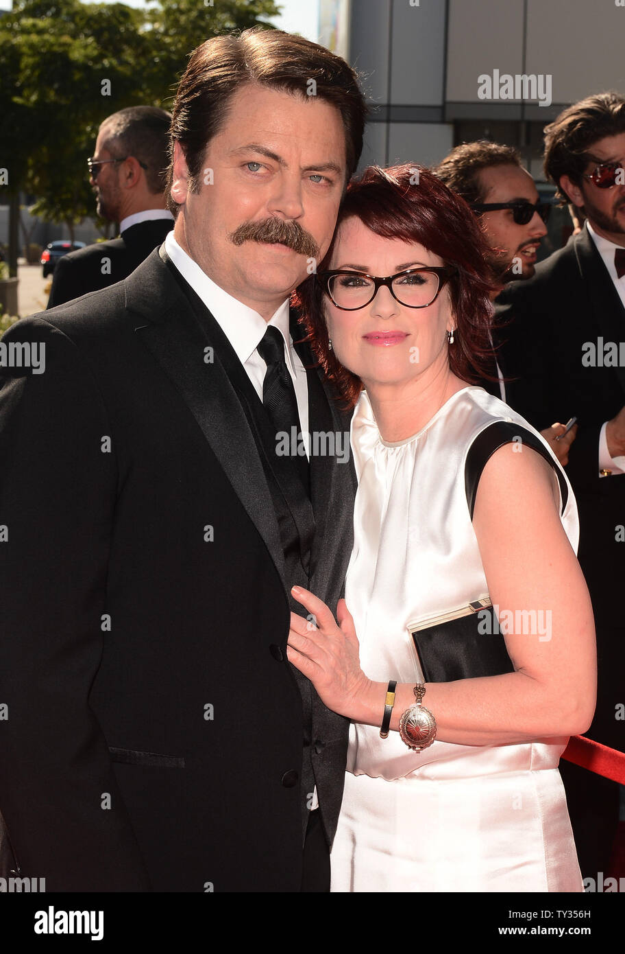 Actors Megan Mullally and Nick Offerman attend The Academy of ...