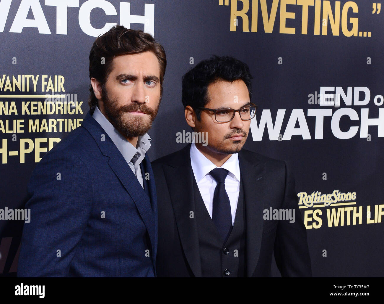 Jake Gyllenhaal (L) and Michael Pena, cast members in the motion ...