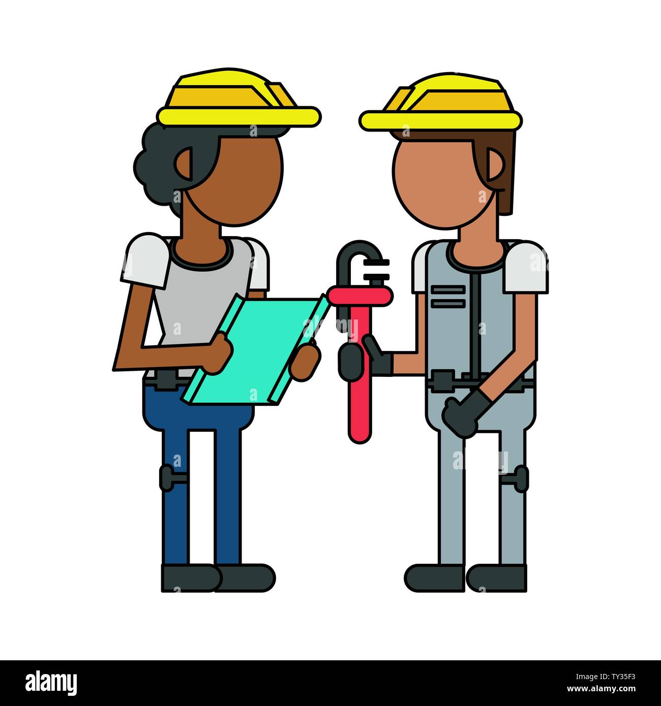 Construction workers with tools cartoons faceless Stock Vector Image ...