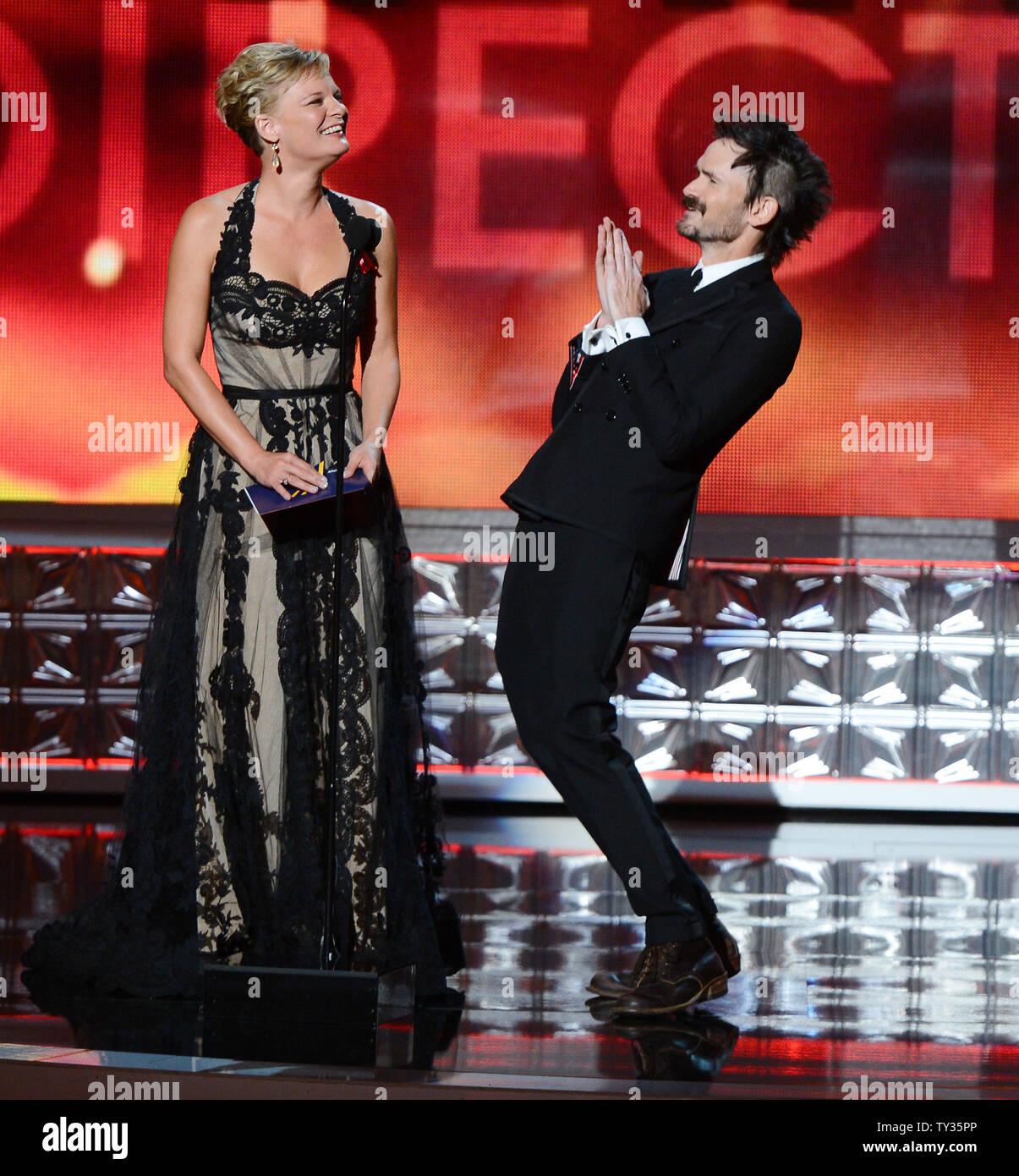 Actress Martha Plimpton (L) and actor Jeremy Davies appear onstage at ...