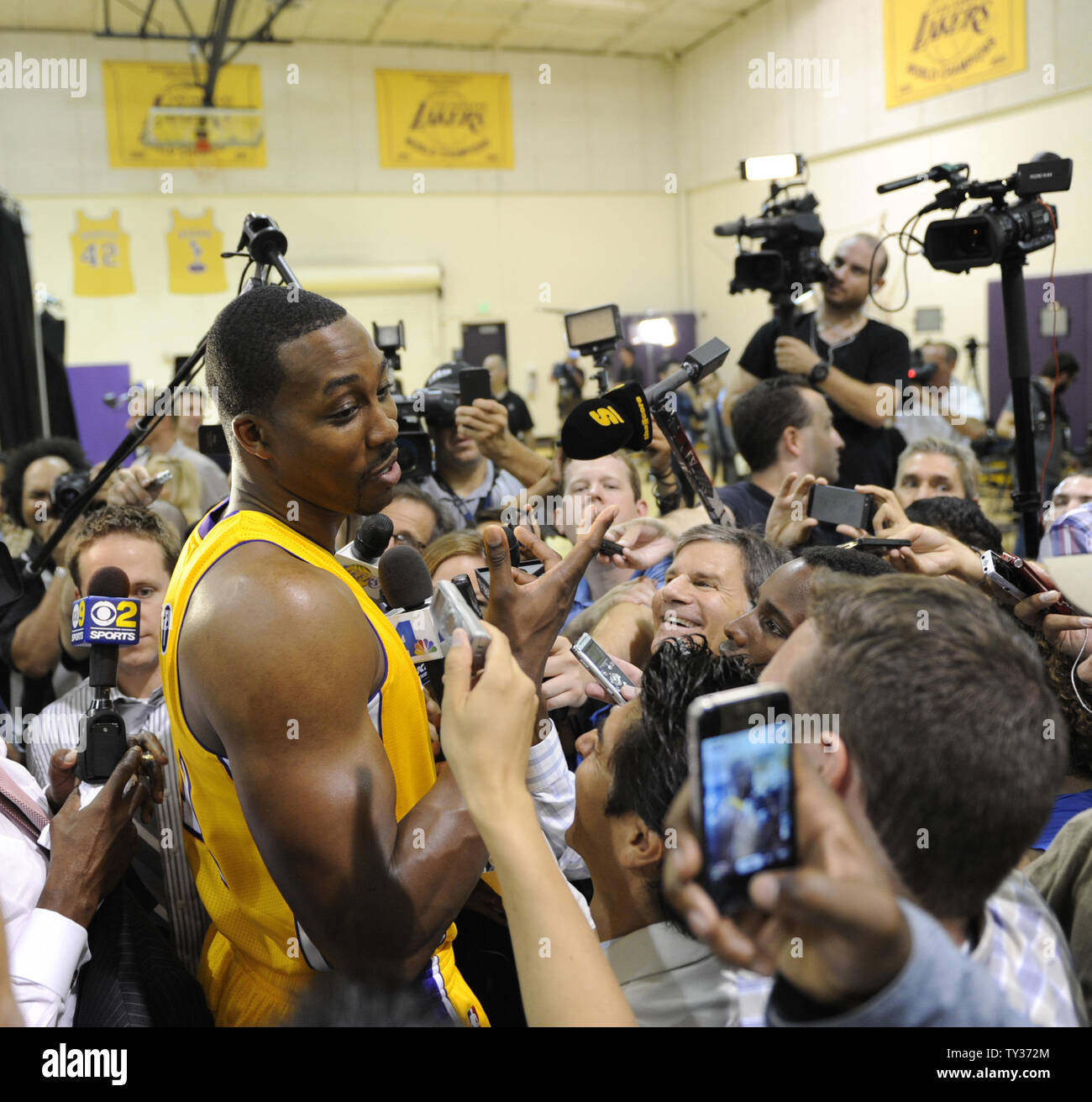 Los Angeles Lakers' Dwight Howard gives interviews at Lakers Media Day ...