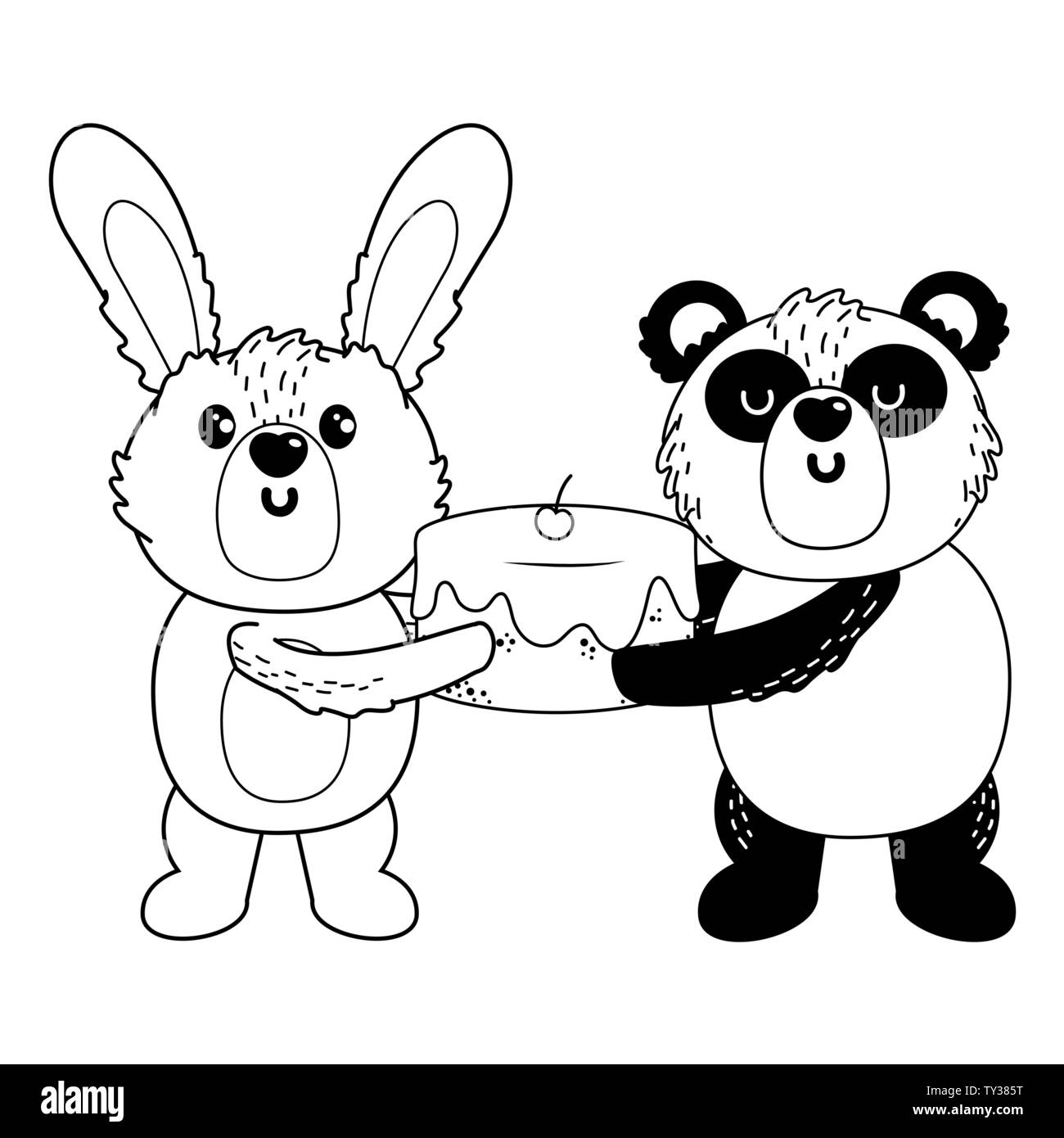 Rabbit and panda cartoon with sweet food design, Animal cute zoo life ...